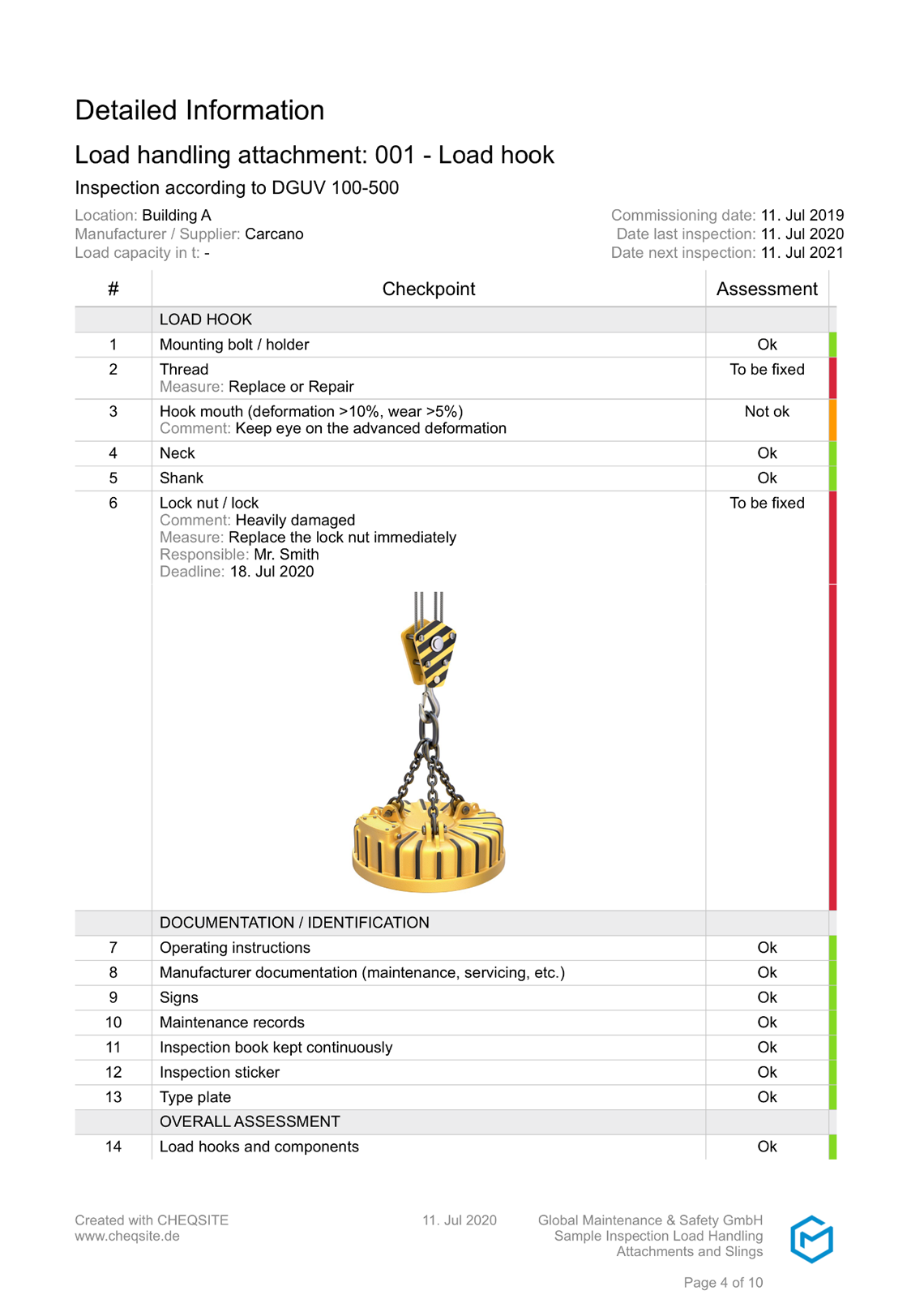 Checklist for the inspection of load handling attachments- CHEQSITE
